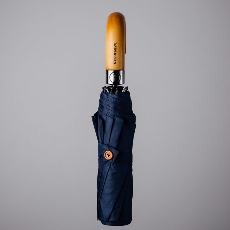Dark Blue Compact Umbrella - Rain and Son - Classic and Stylish Umbrellas