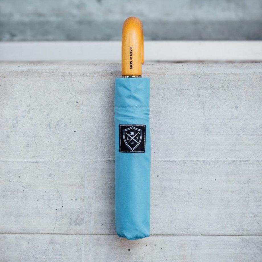 Recycled Light Blue Compact Umbrella - Rain and Son - Classic and ...